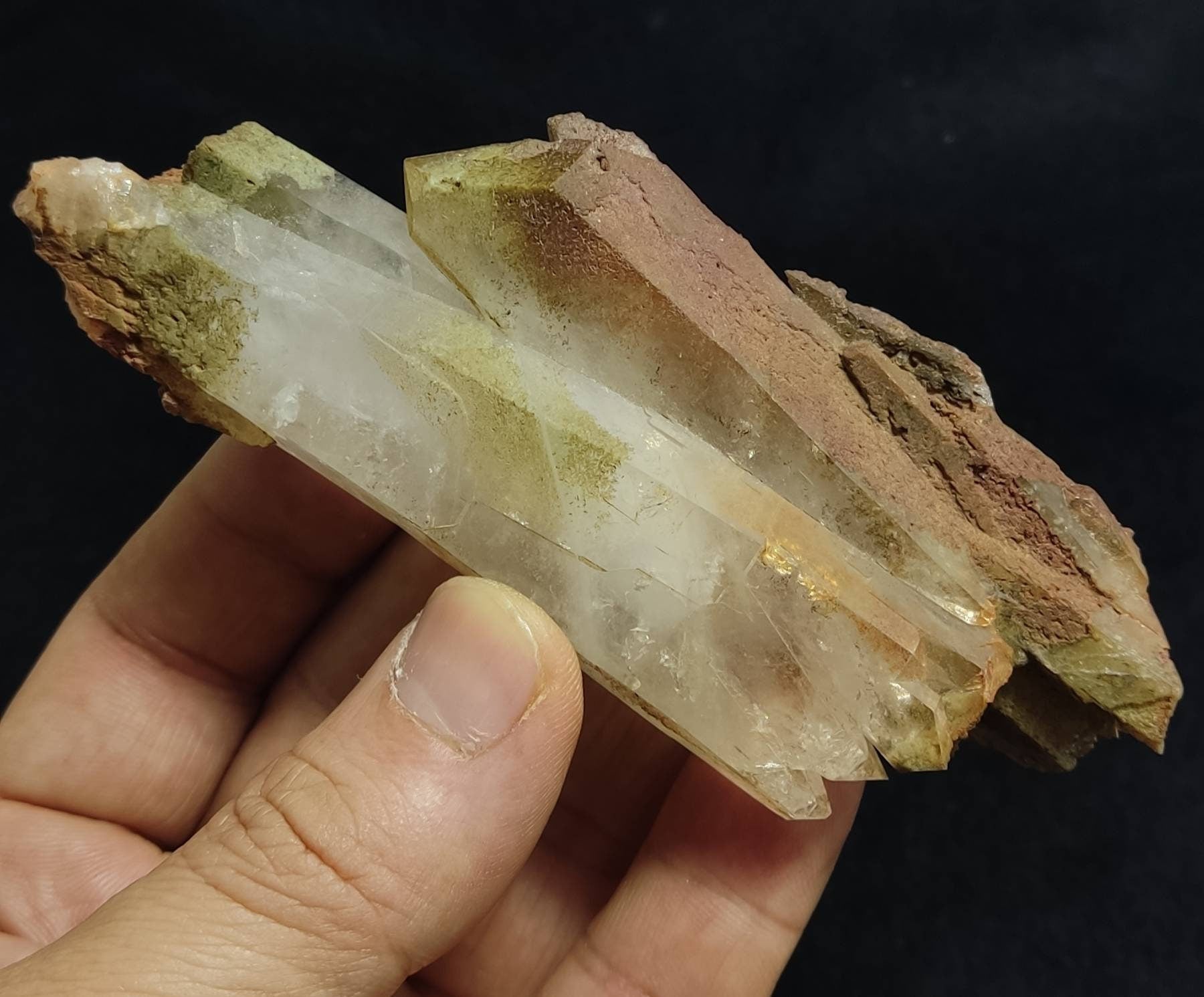 Natural chlorite included Quartz cluster with red color iron inclusion ...